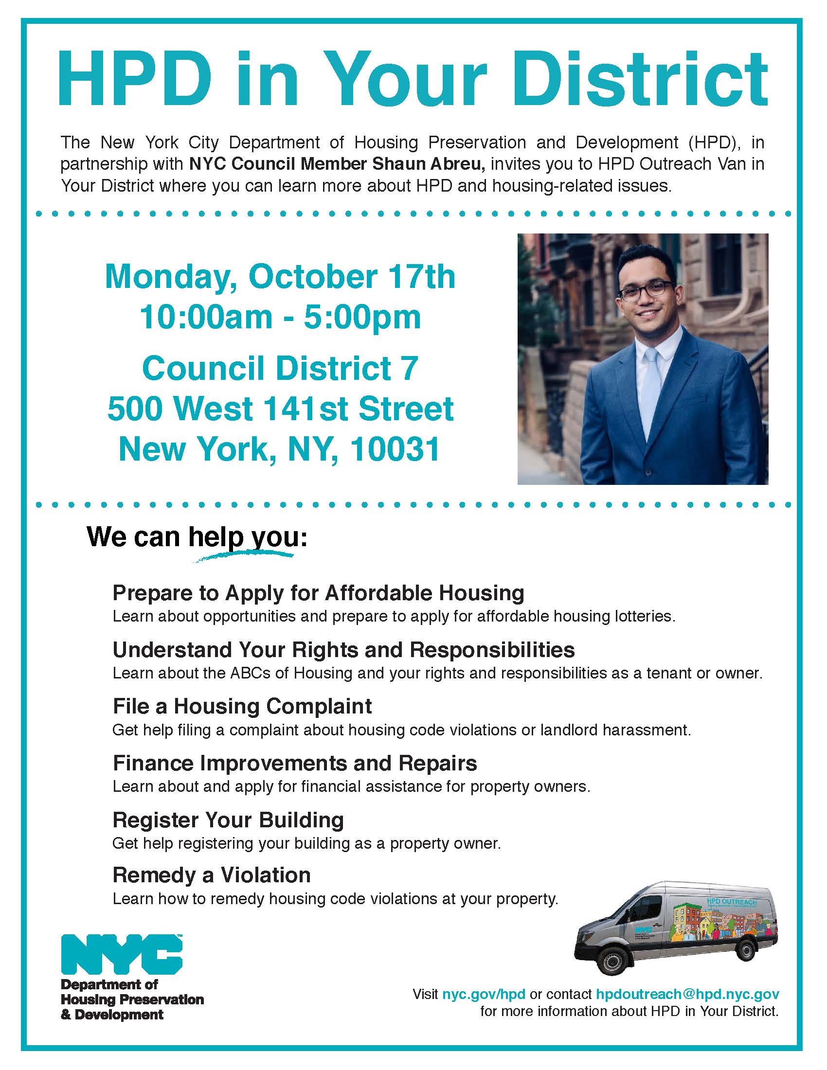 HPD Outreach in Manhattan - Council District 7 | Events | City of New York